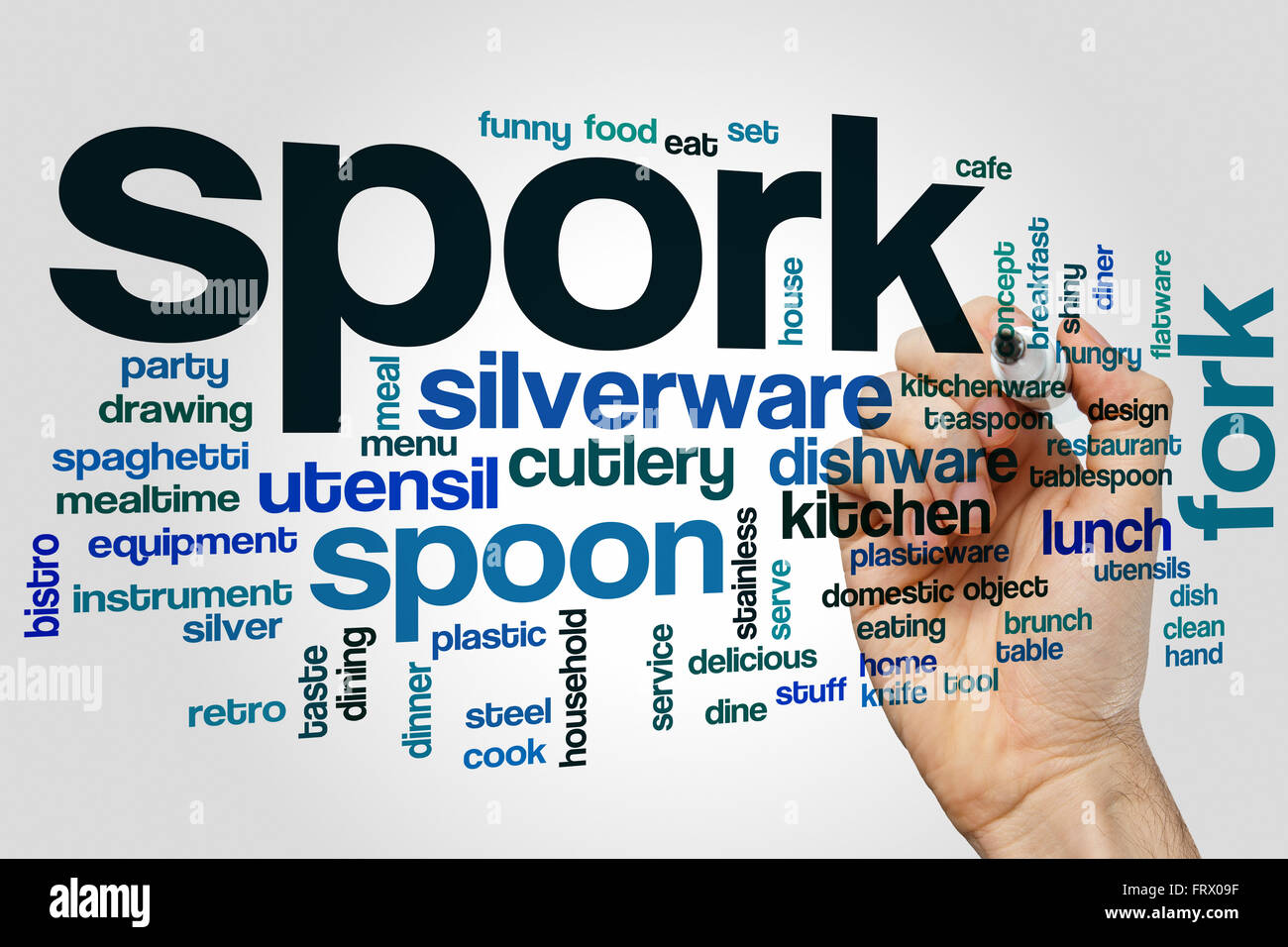 Spork word cloud concept with fork spoon related tags Stock Photo - Alamy