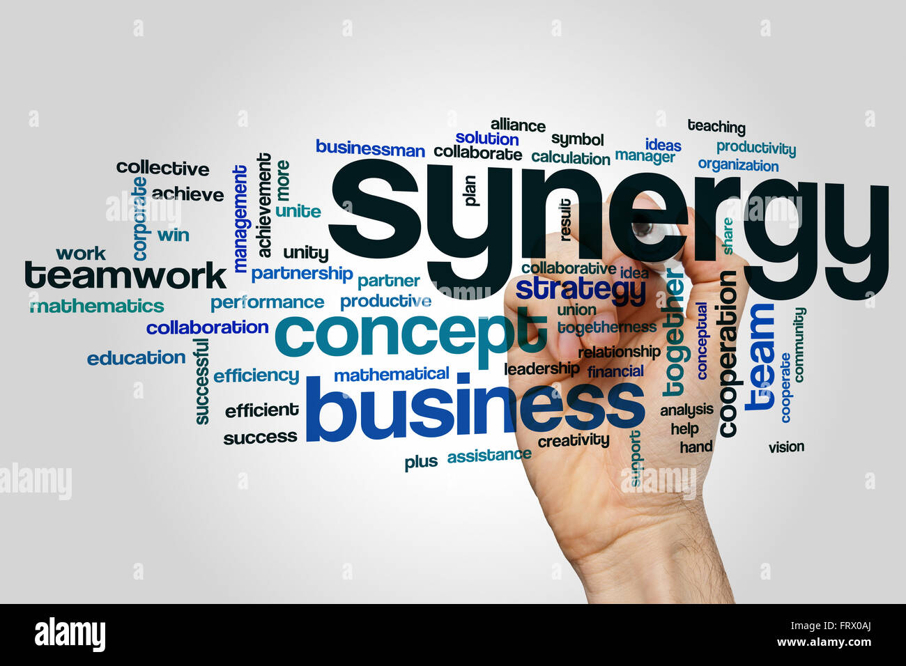 Synergy word cloud Stock Photo - Alamy