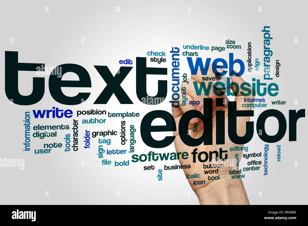 Text editor word cloud concept Stock Photo - Alamy