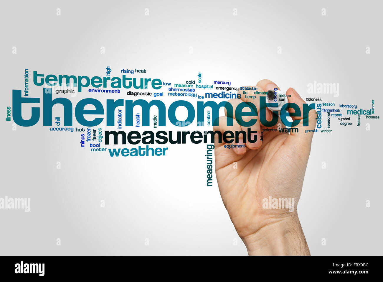 Thermometer word cloud concept with temperature measurement related ...