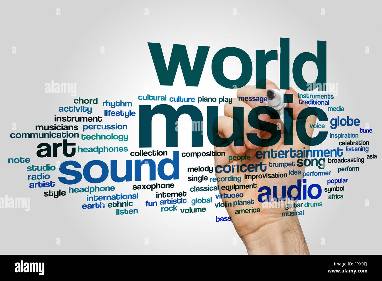 World music concept word cloud background Stock Photo - Alamy