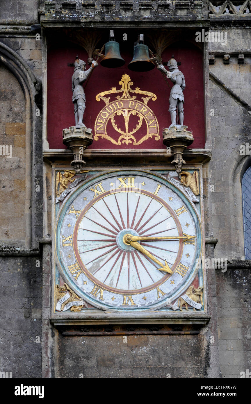The exterior clock at Wells Cathedral, Somerset, England Stock Photo ...
