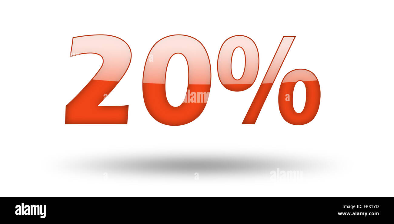 Text 20 percent with red letters and shadow Stock Photo - Alamy