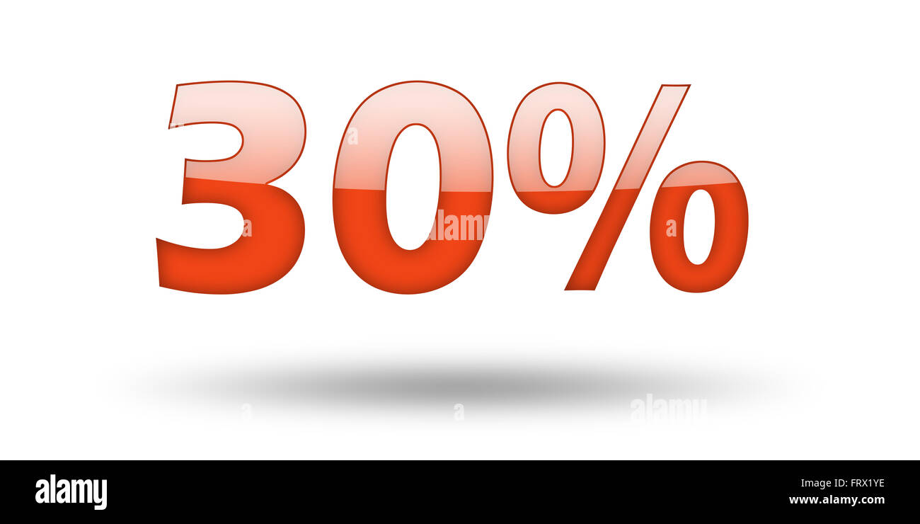 Text 30 percent with red letters and shadow Stock Photo - Alamy