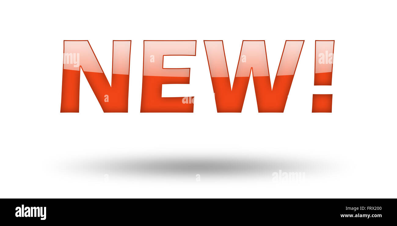 Text NEW with red letters and shadow Stock Photo - Alamy