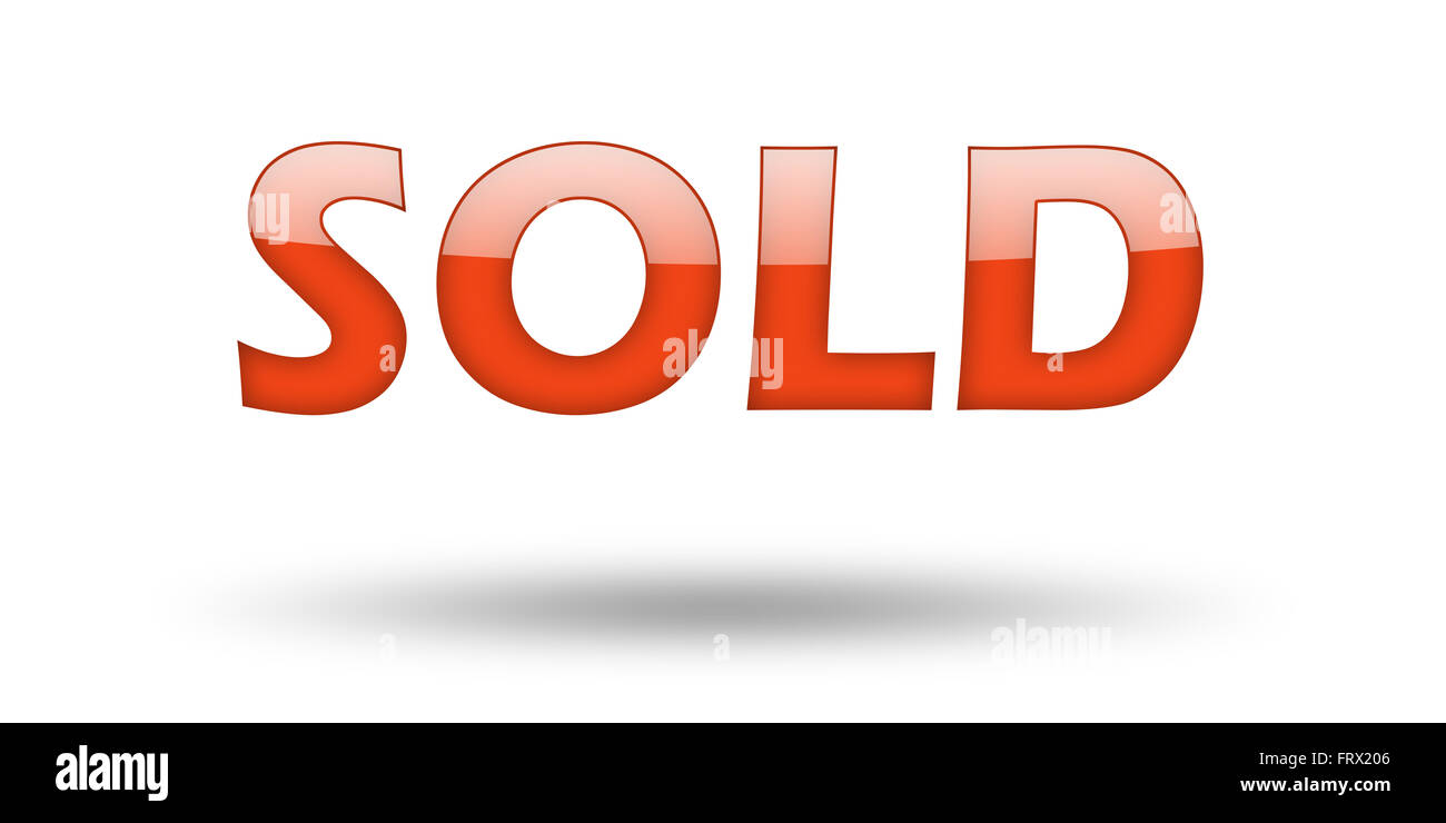 Text SOLD with red letters and shadow Stock Photo - Alamy