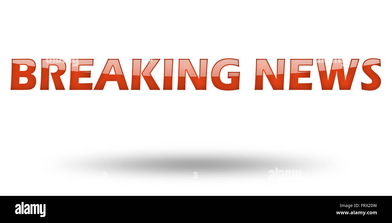 Text Breaking News with red letters and shadow Stock Photo - Alamy