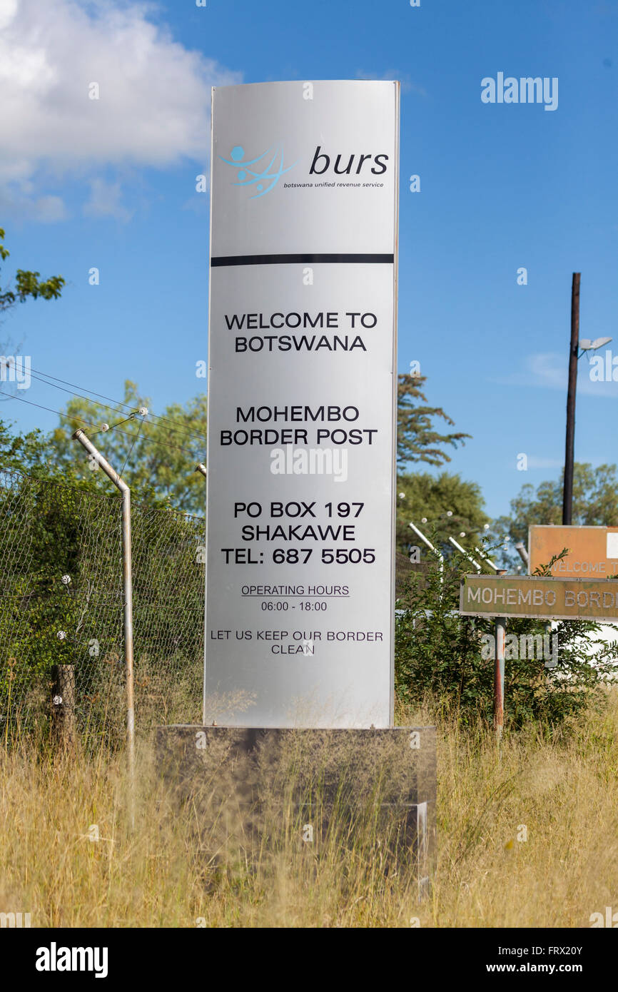 Welcome to Botswana sign at the Mohembo border post with Namibia, near ...