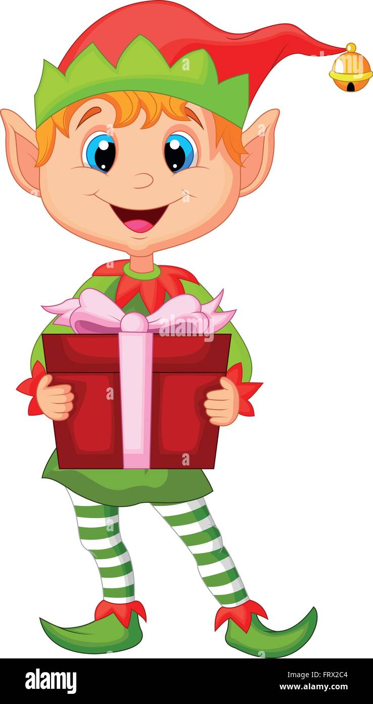 Cute Christmas elf holding a gift Stock Vector Image & Art - Alamy