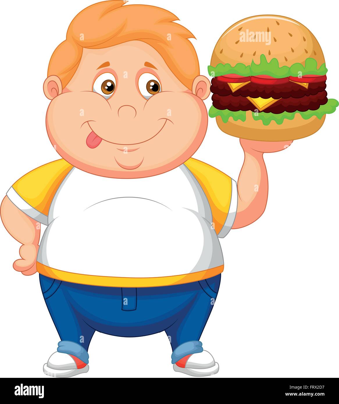 Fat boy smiling and ready to eat a big hamburger Stock Vector Image ...