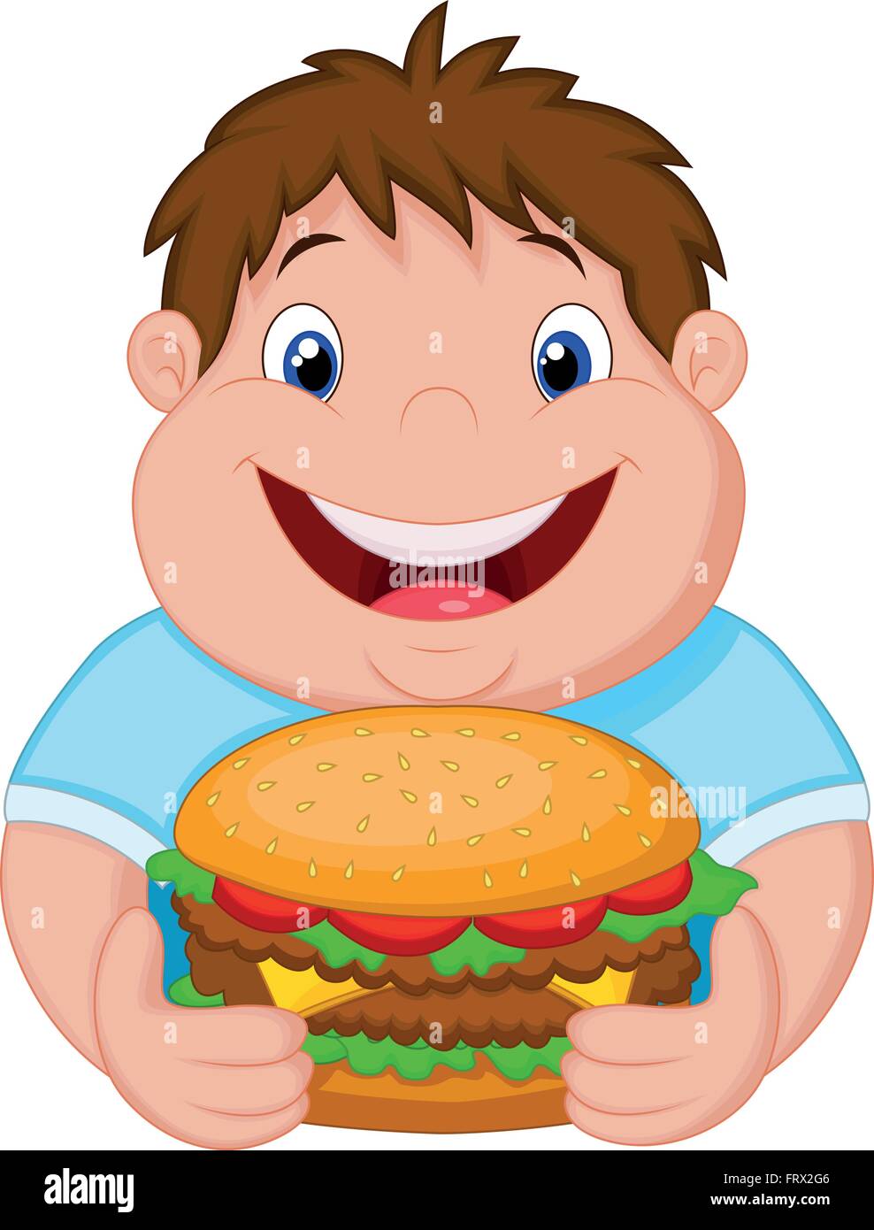 Fat boy smiling and ready to eat a big hamburger Stock Vector Image ...