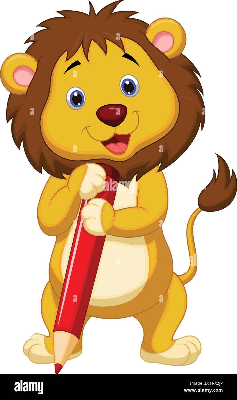 Cute lion cartoon holding pencil Stock Vector Image & Art - Alamy
