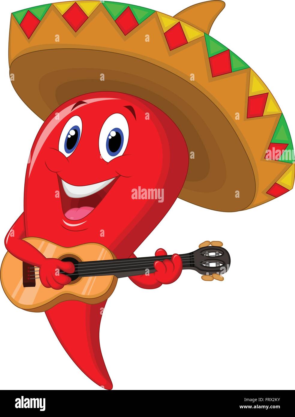 Chili pepper mariachi wearing sombrero playing a guitar Stock Vector ...