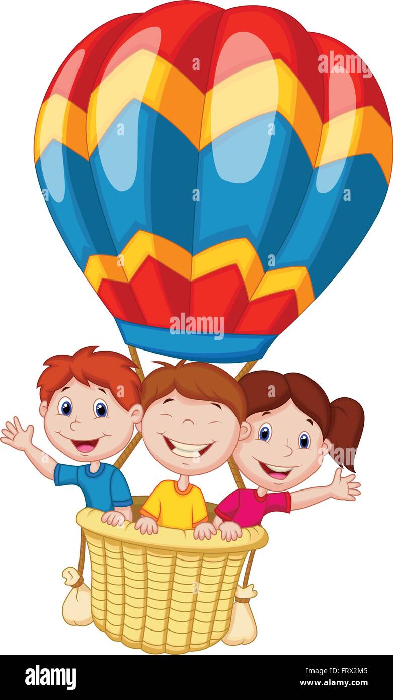 Happy kids riding a hot air balloon Stock Vector Image & Art - Alamy