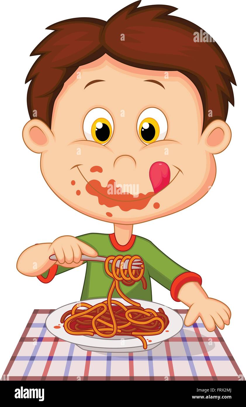 Boy eating spaghetti Stock Vector Image & Art - Alamy