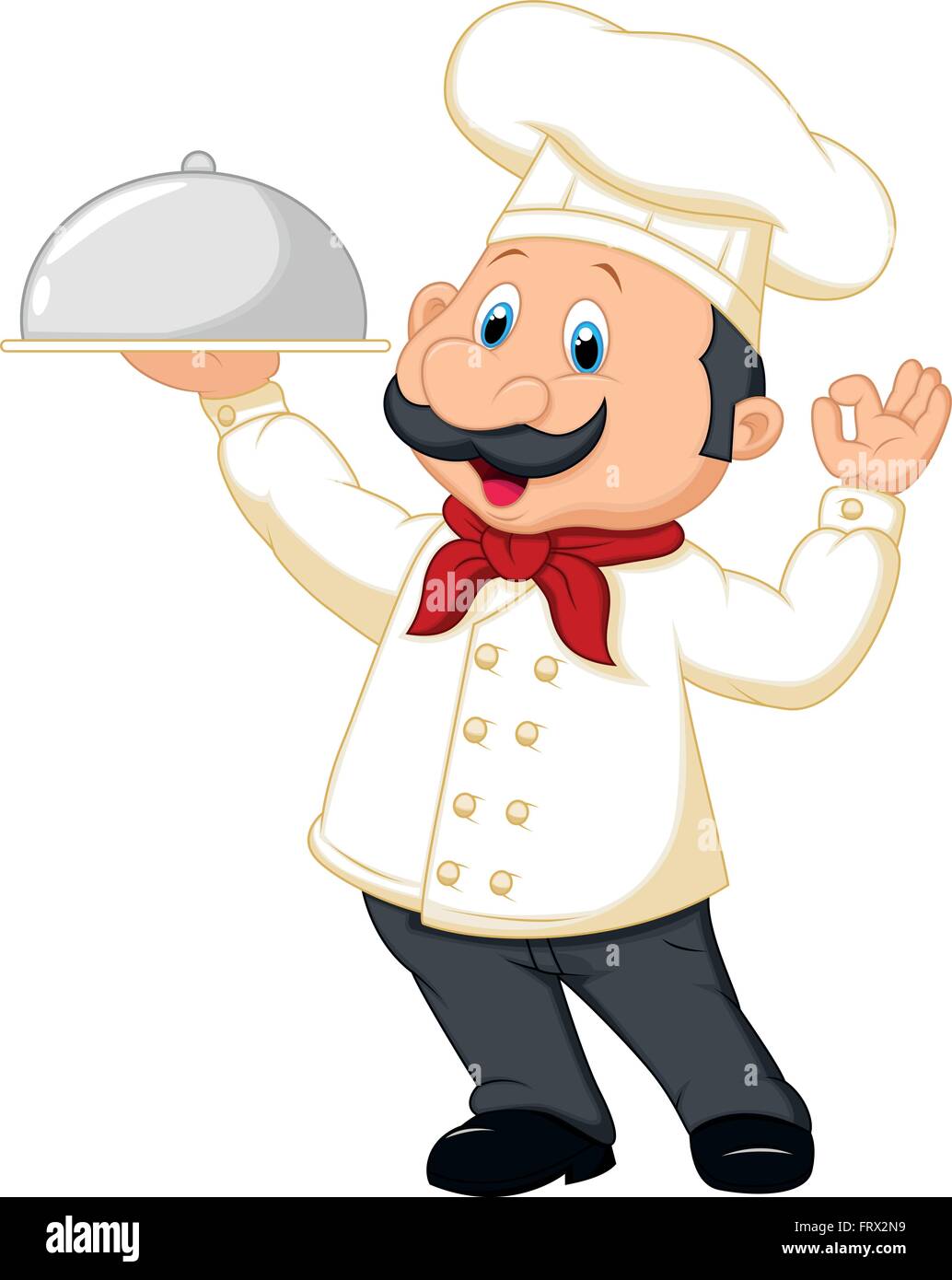Cartoon funny chef with a moustache holding a silver platter Stock ...