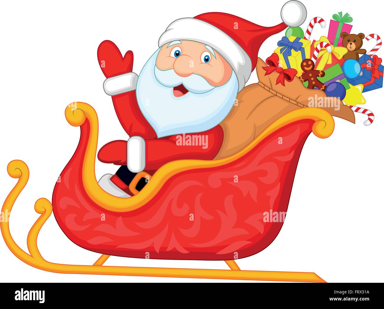 Cartoon funny Santa in his Christmas sled Stock Vector Image & Art - Alamy