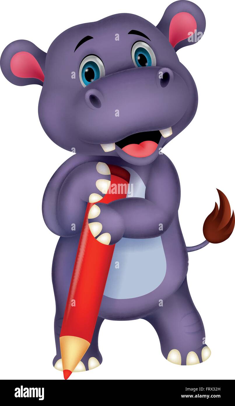 Cute hippo cartoon holding pencil Stock Vector Image & Art - Alamy