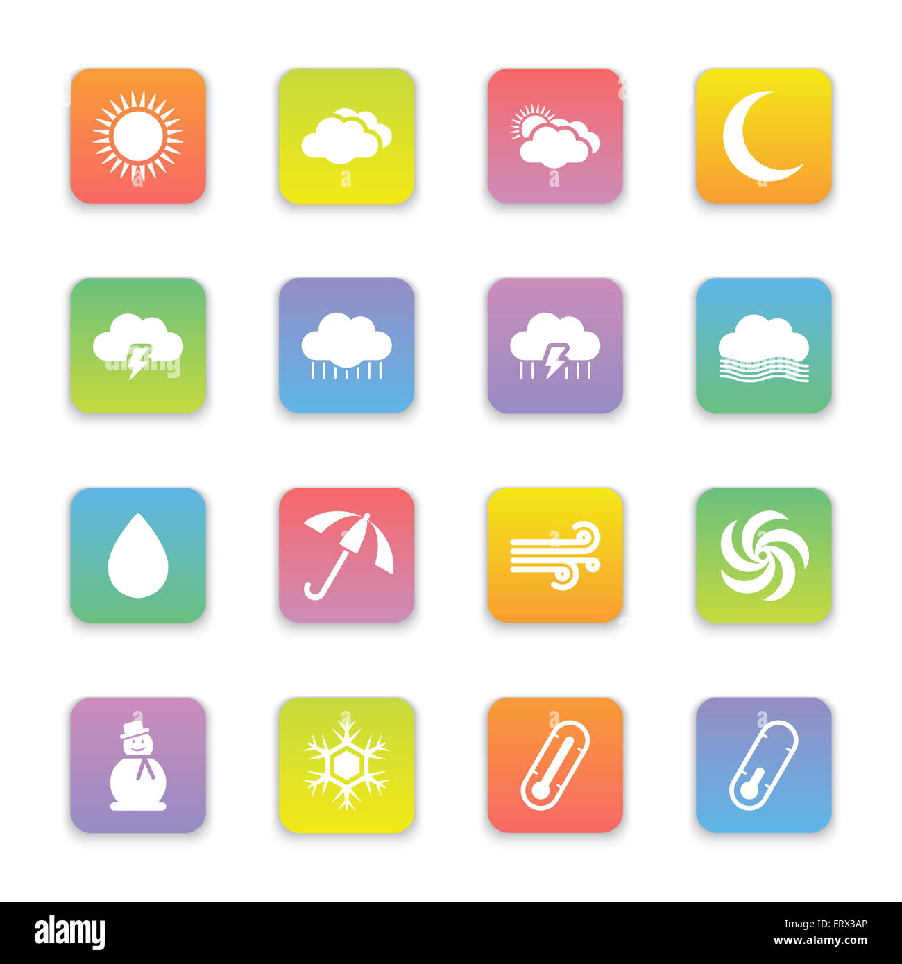 [JPEG] gradient colored flat weather icon set on rounded rectangle for ...
