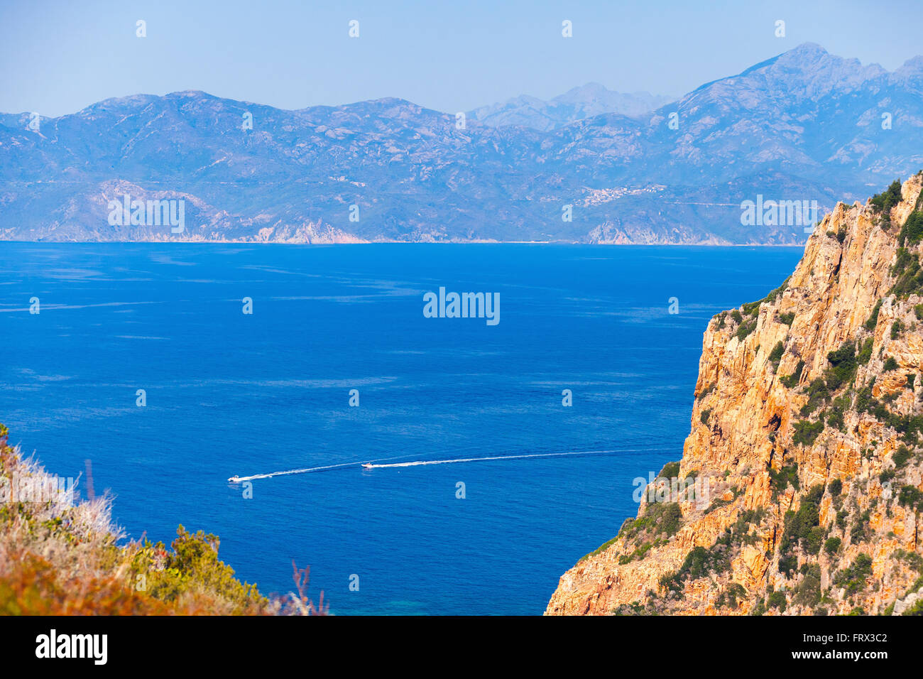 Coastal landscape of Corsica with rocks and sea. Gulf of Porto, view ...