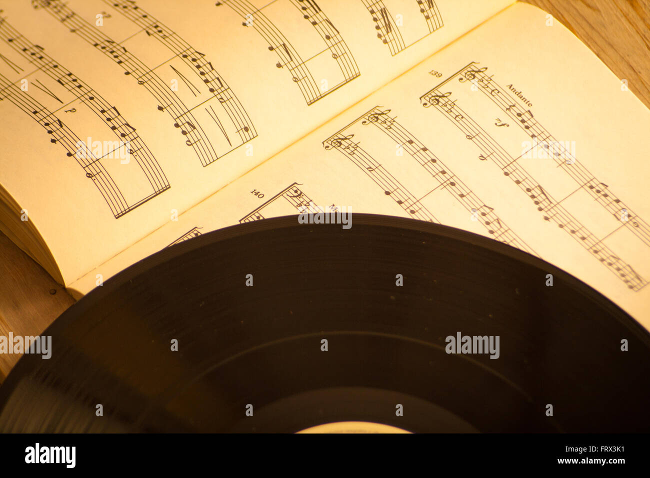 Music scores vinyl record music background Stock Photo - Alamy