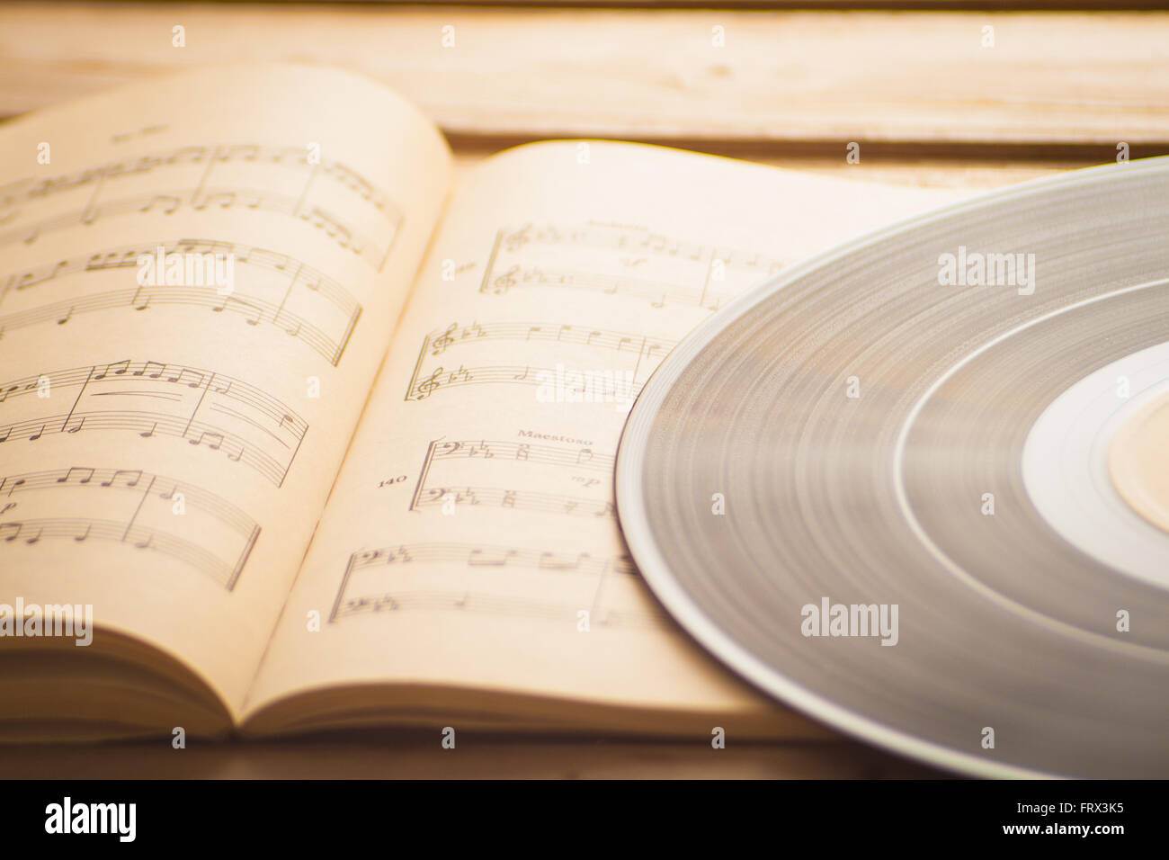 Music scores vinyl record music background Stock Photo - Alamy