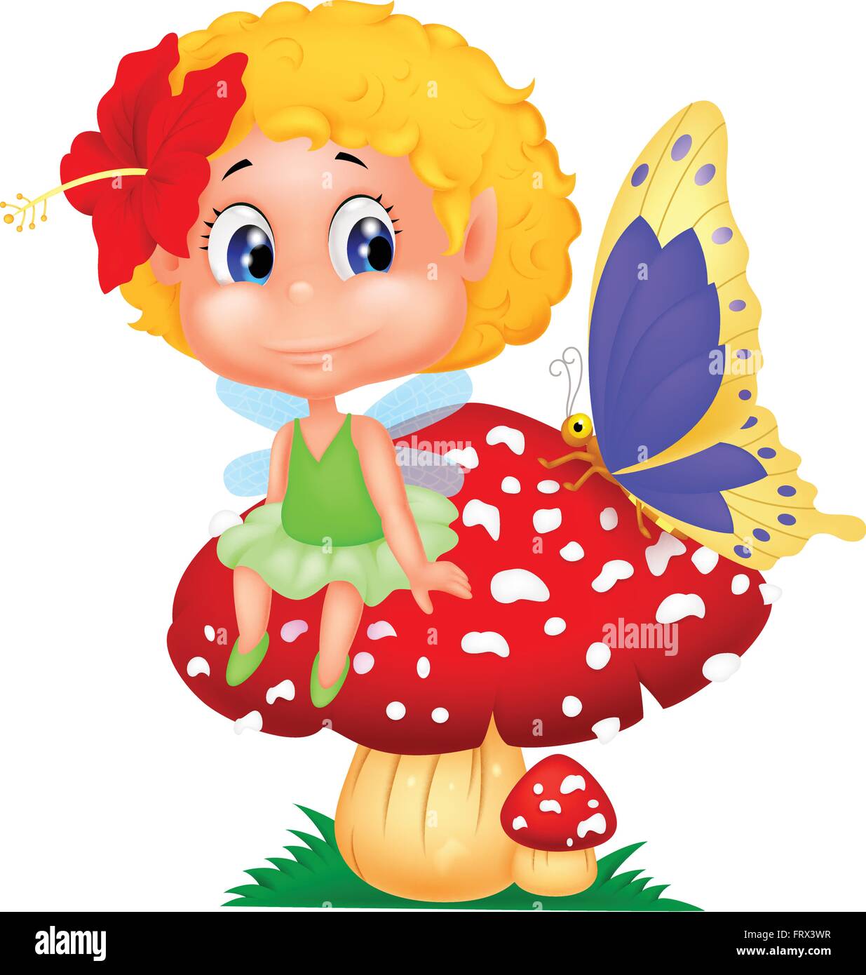 Baby fairy elf sitting on mushroom Stock Vector Image & Art - Alamy
