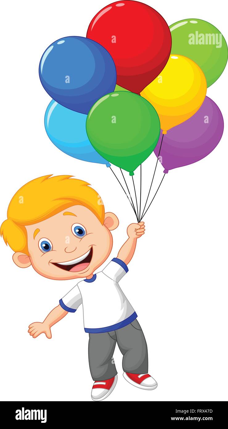 Young boy flying with balloon Stock Vector Image & Art - Alamy