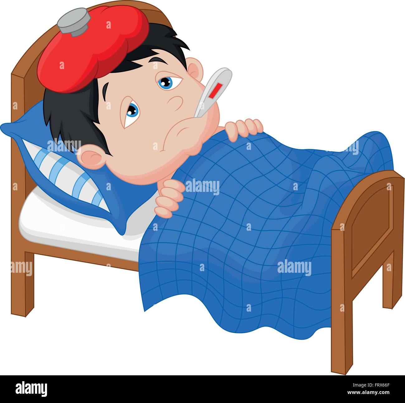 Sick boy lying in bed Stock Vector Image & Art - Alamy