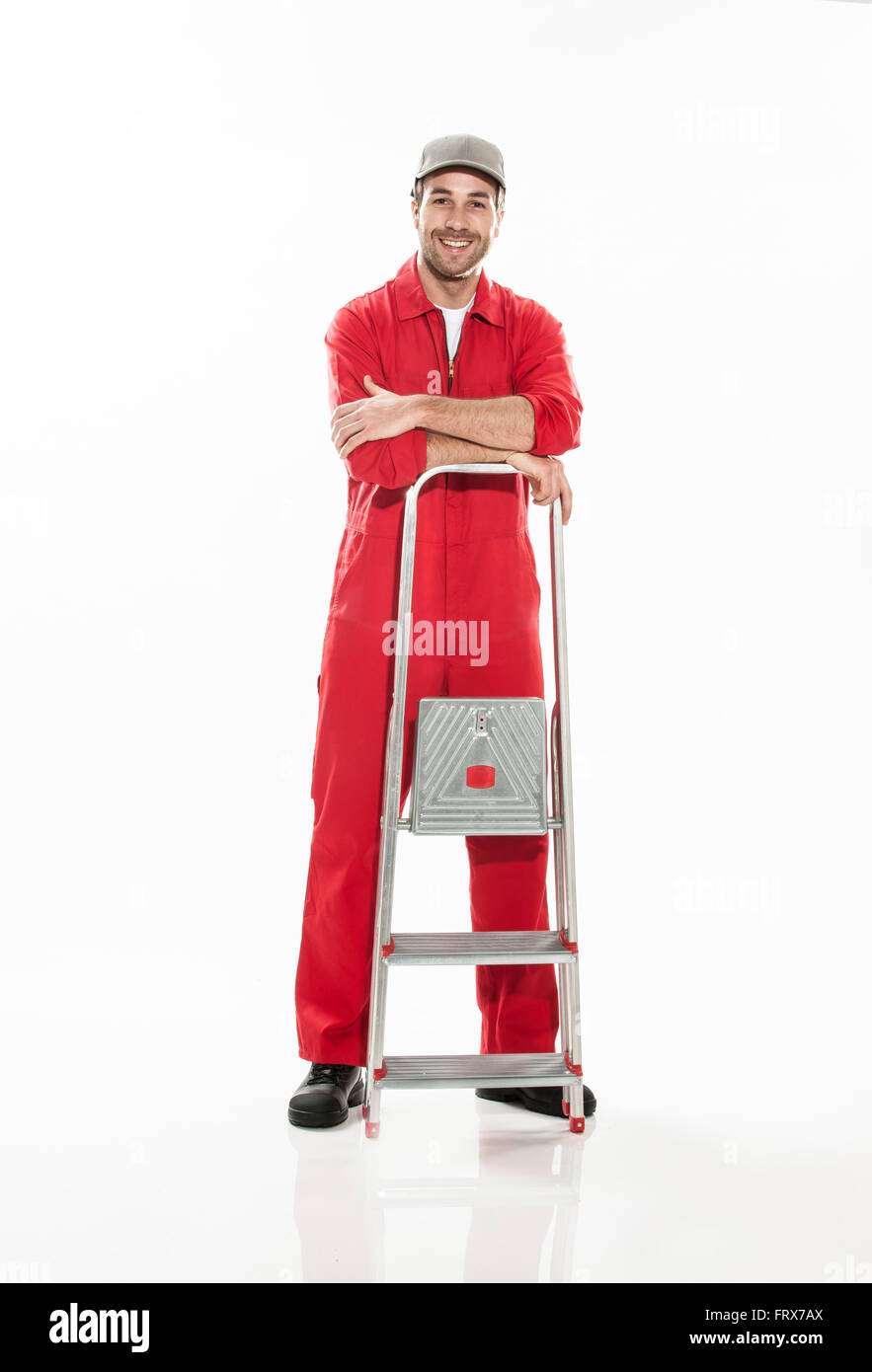 Workman ladder white background hi-res stock photography and images - Alamy