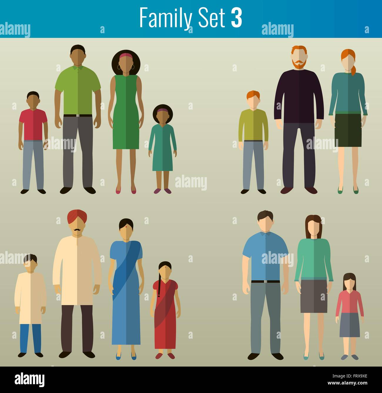 Family icons set. Multicultural society. Vector illustration Stock ...