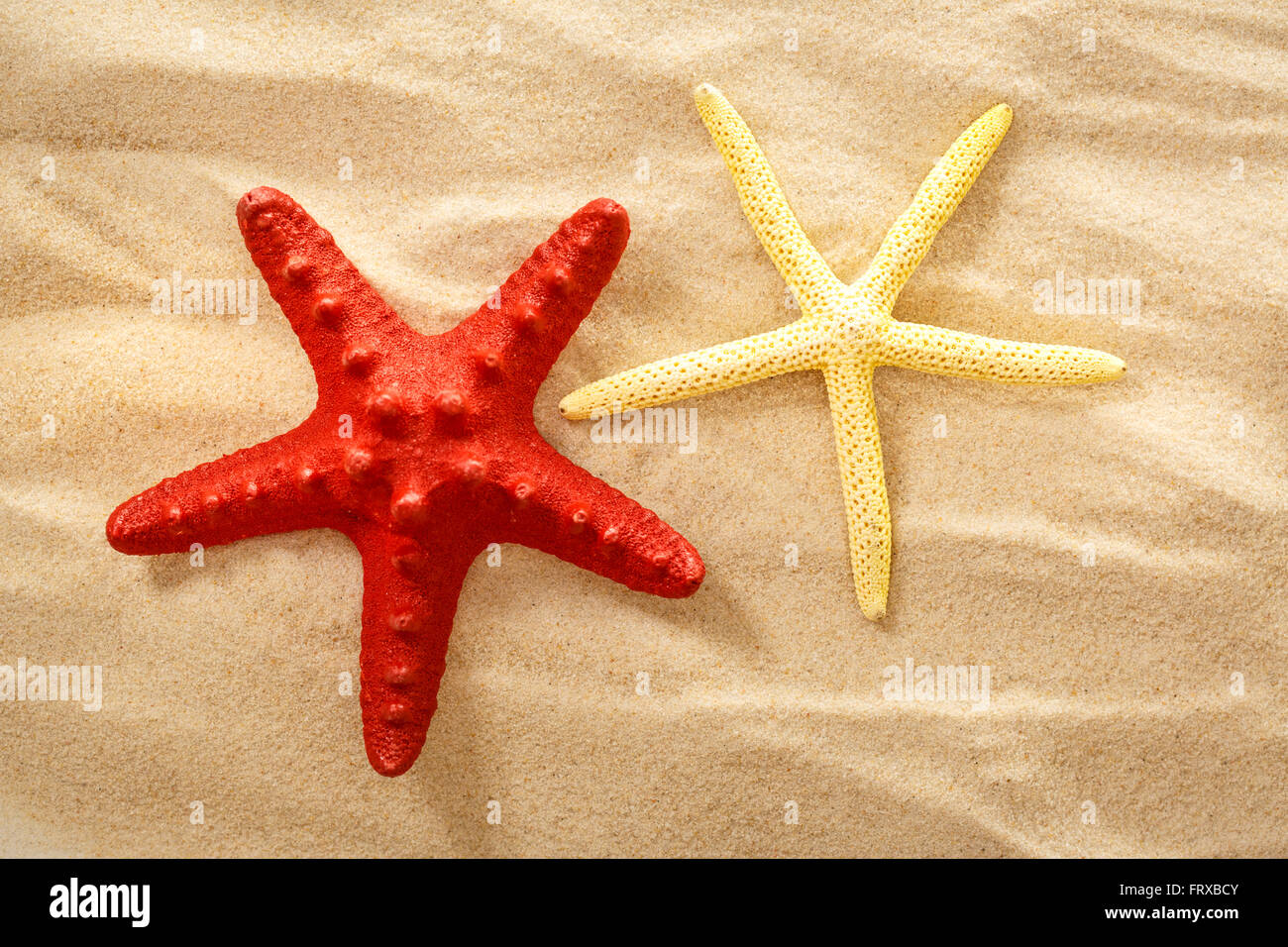 Decorative sea stars on the sand background Stock Photo - Alamy