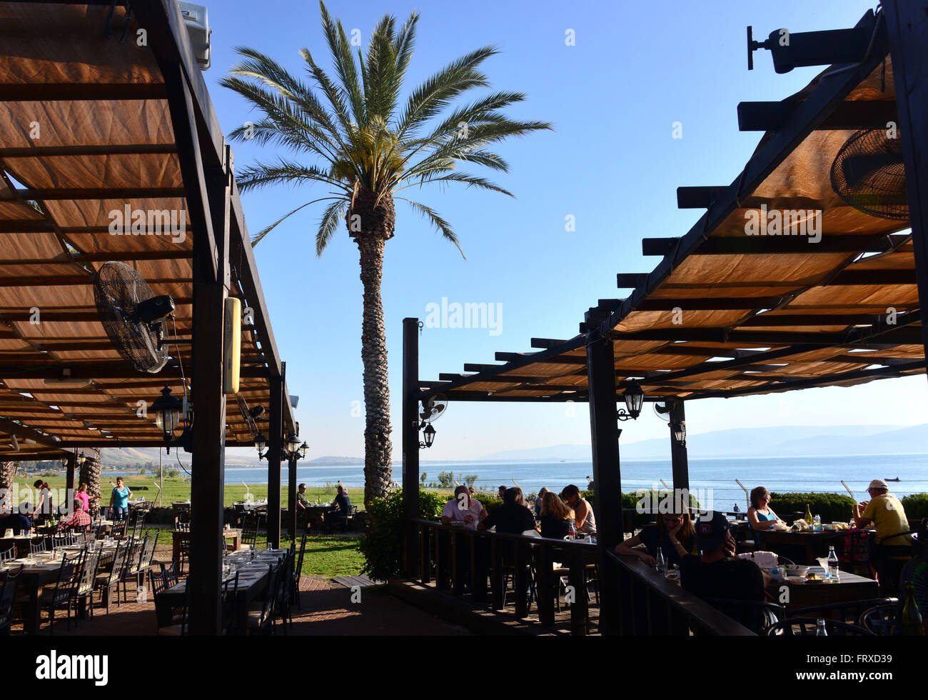 Fish restaurant, in En Gev on the Eastern bank, lake Genezareth in ...