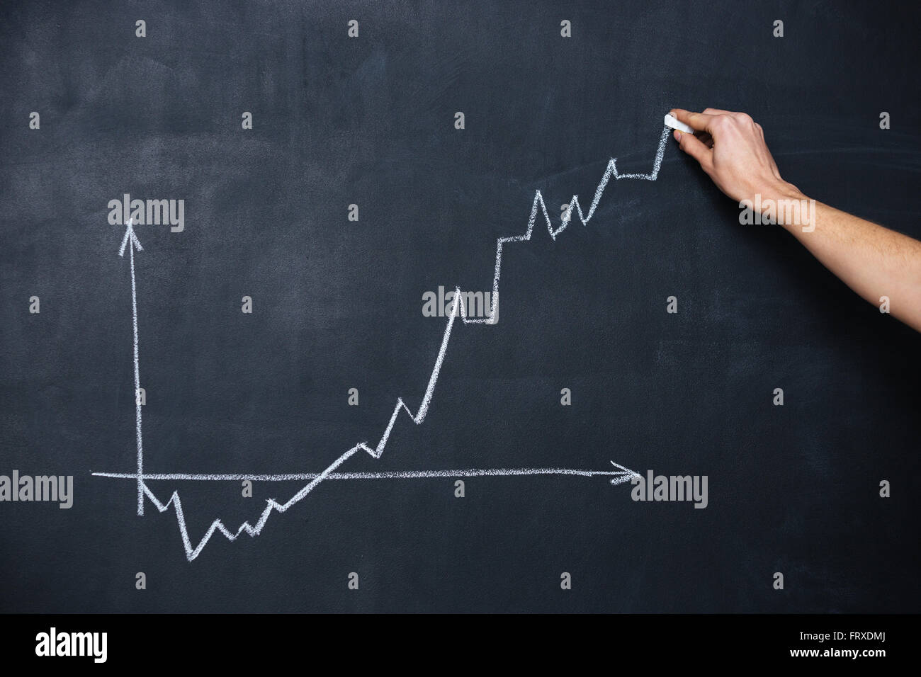 Decreasing and increasing graph drawn by hand on chalkboard background ...