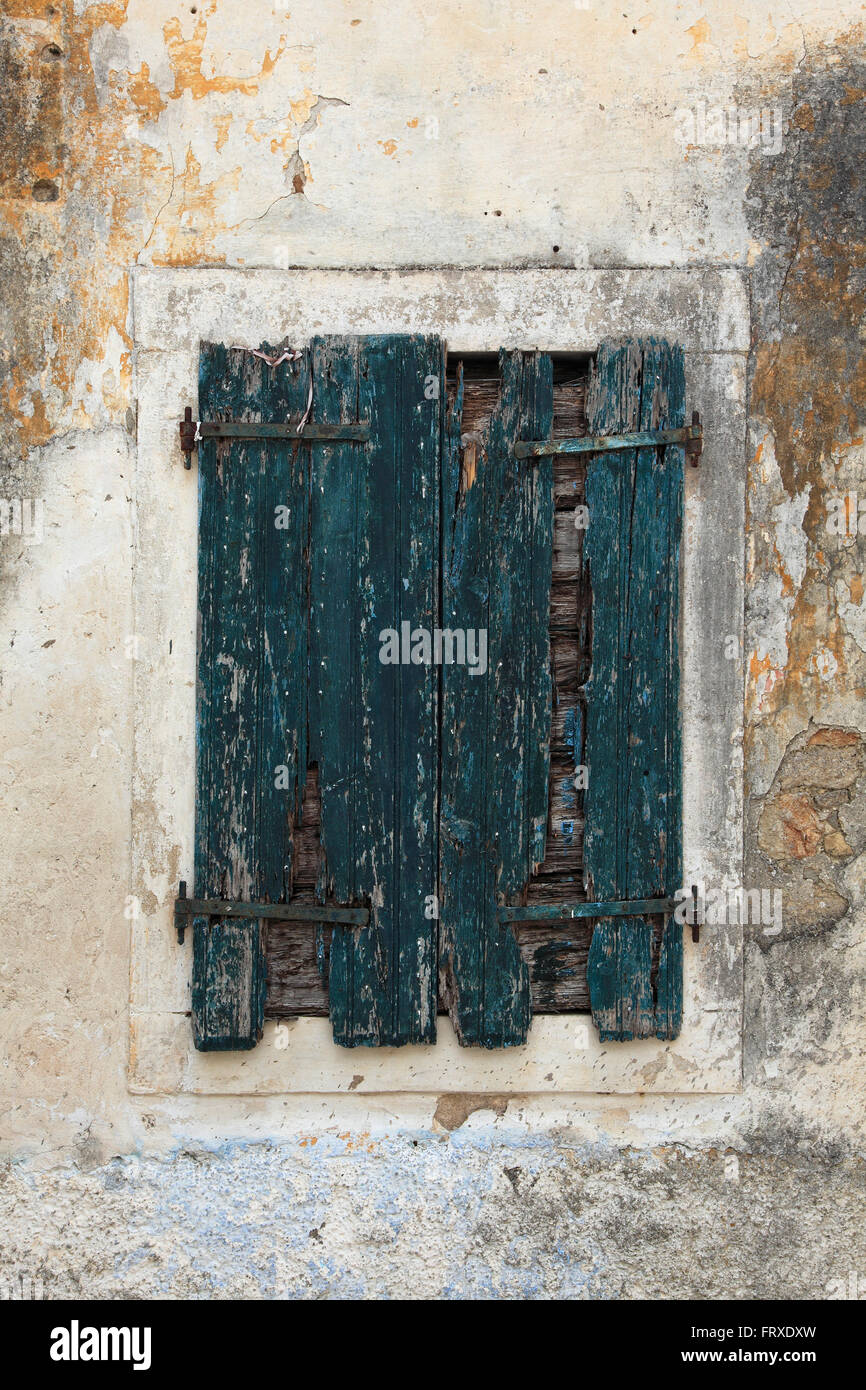 Old and weathered window shutter, Lakones, Corfu island, Ionian islands ...