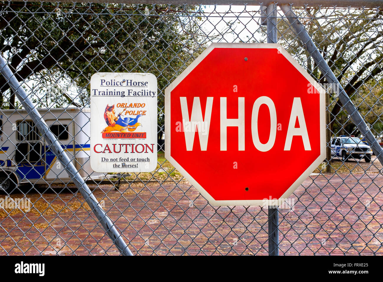Warning sign outside the Orlando Polioce Horse Training Facility ...