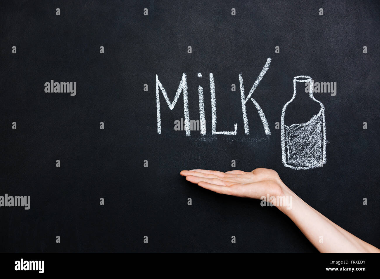 Hand showing milk drawn on blackboard with chalk Stock Photo - Alamy