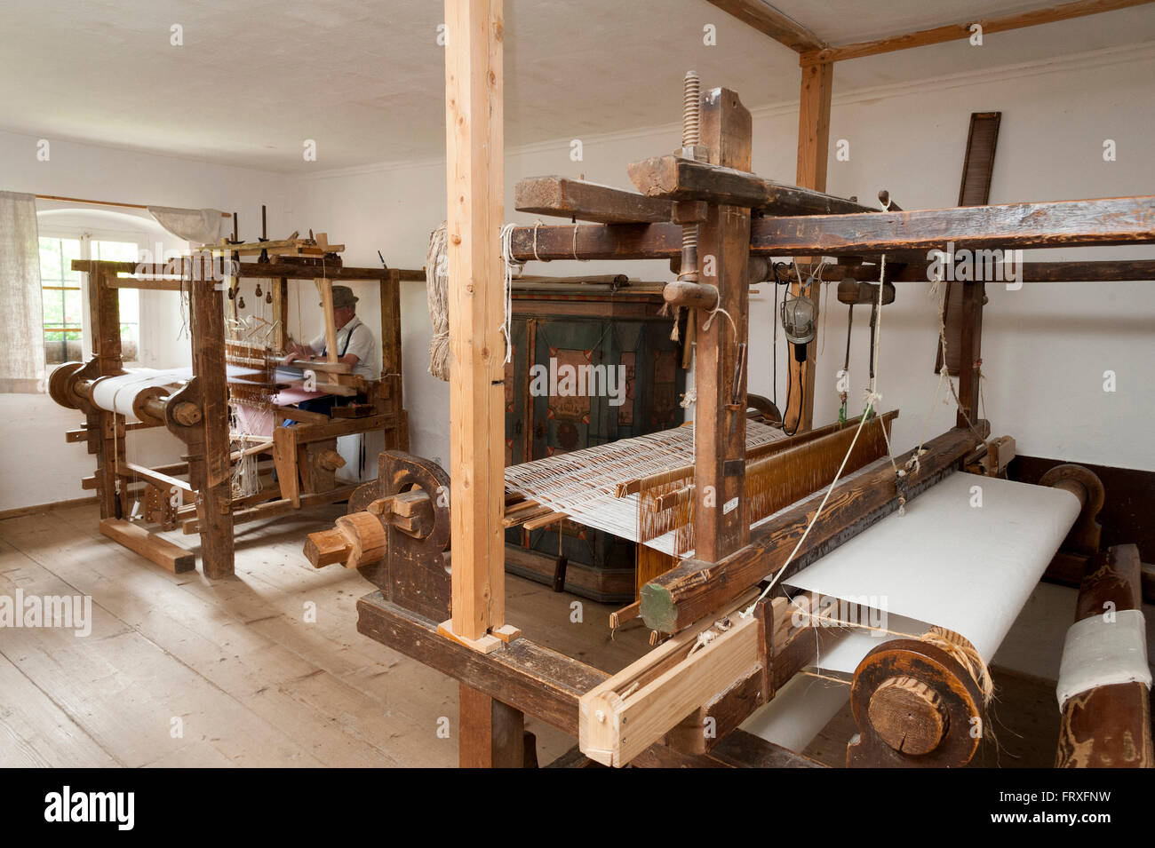 Weaving loom in the weaving museum near Breitenberg, Bavarian Forest ...
