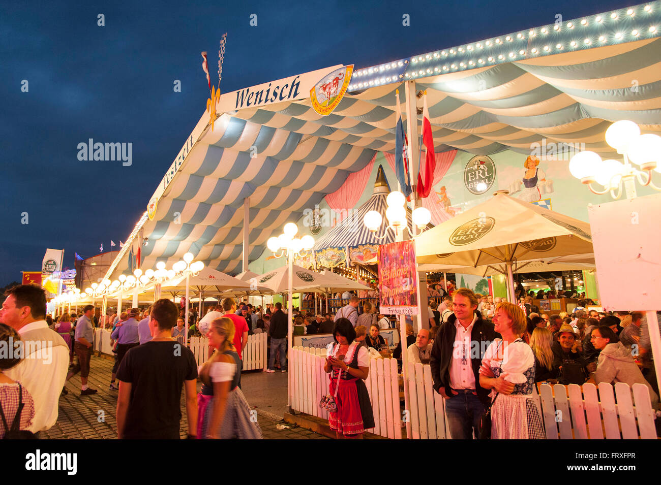 Gaeubodenvolksfest festival in the evening, Straubing, Danube, Bavarian ...