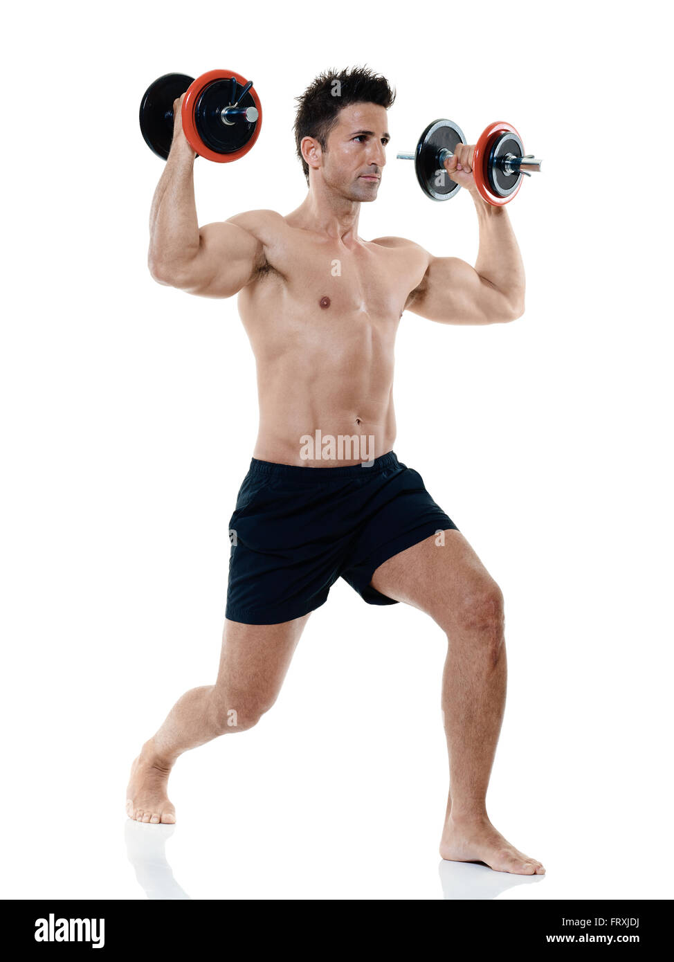 one caucasian man exercising fitness weights exercices isolated on ...