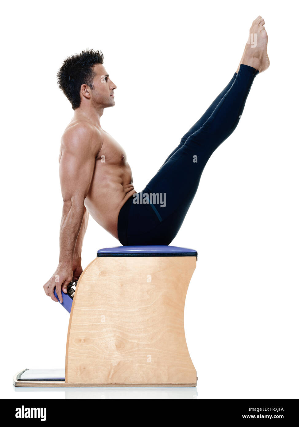 one caucasian man exercising fitness pilates exercices isolated on ...