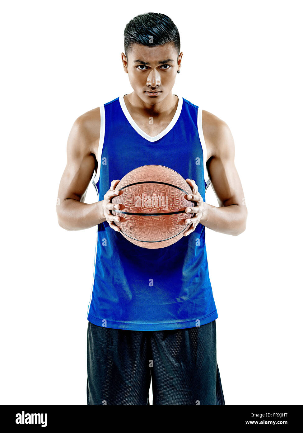 one basketball player man Isolated on white background Stock Photo - Alamy