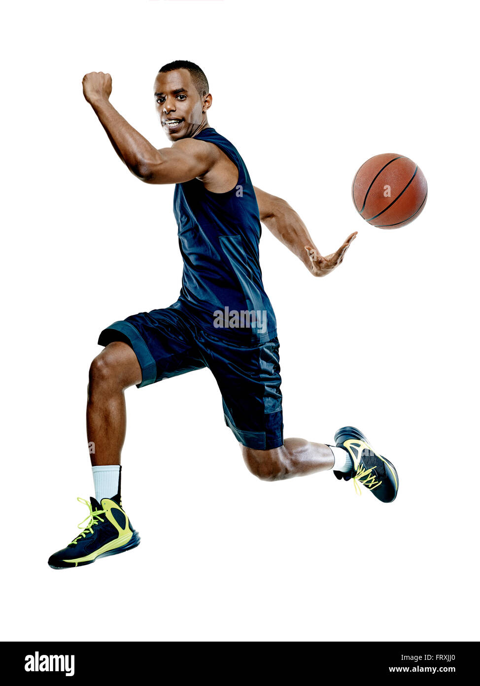 one basketball player man Isolated on white background Stock Photo - Alamy
