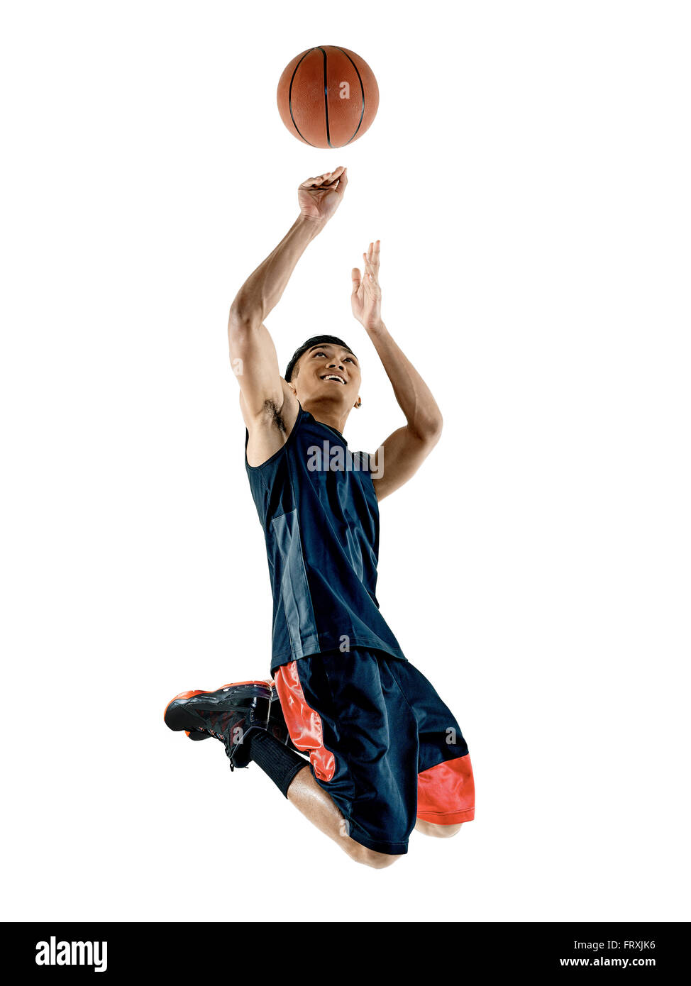 one basketball player man Isolated on white background Stock Photo - Alamy