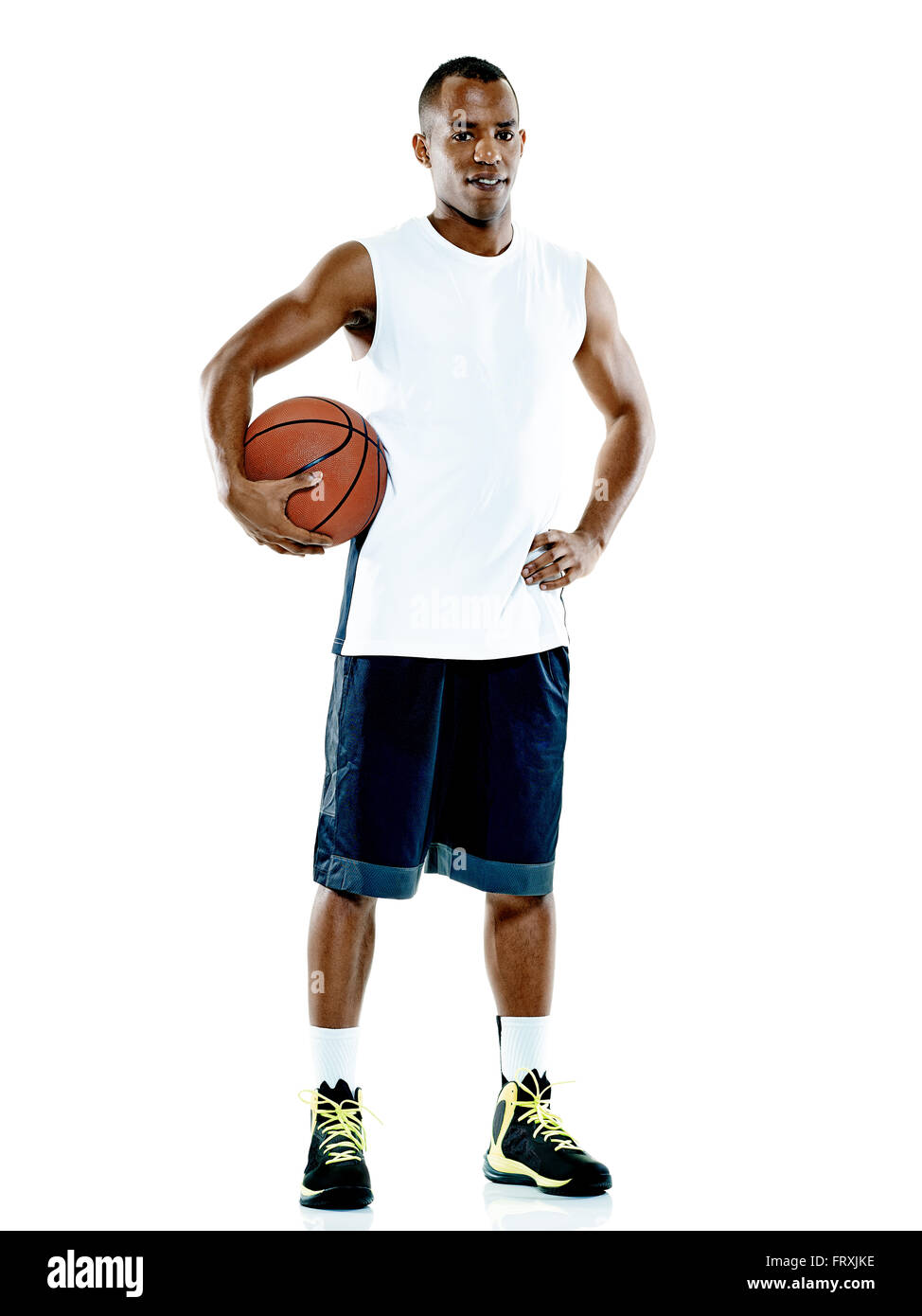 one basketball player man Isolated on white background Stock Photo - Alamy