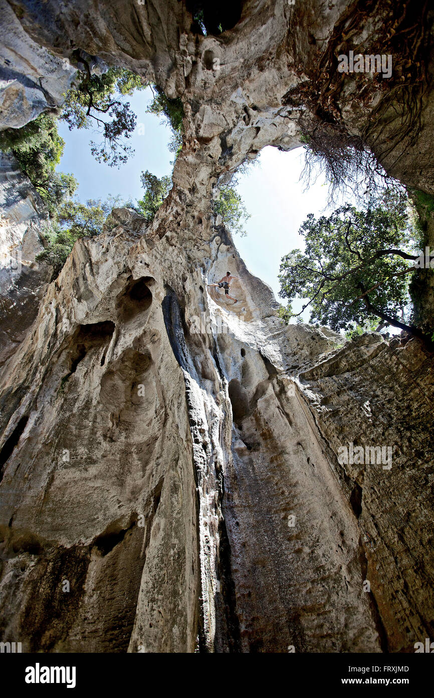 Man rock climbing, Finale Ligure, Province of Savona, Liguria, Italy ...