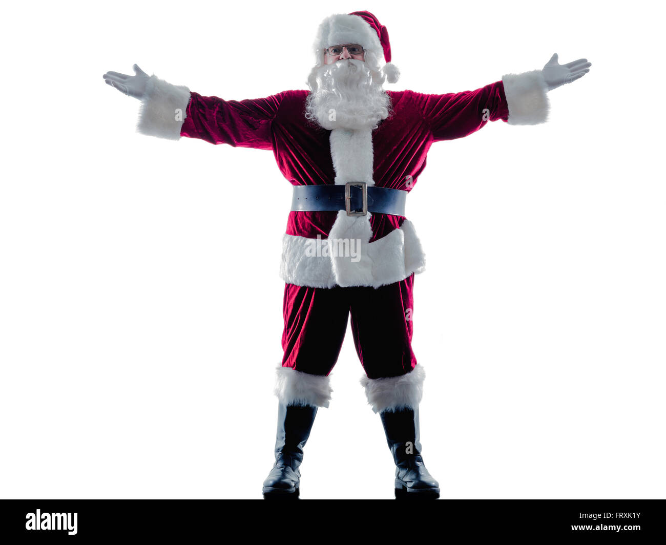 one santa claus man Saluting silhouette isolated on white background ...