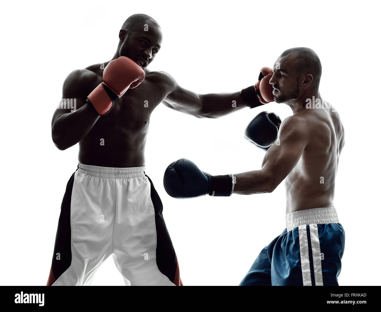 two men boxers boxing on isolated silhouette white background Stock ...