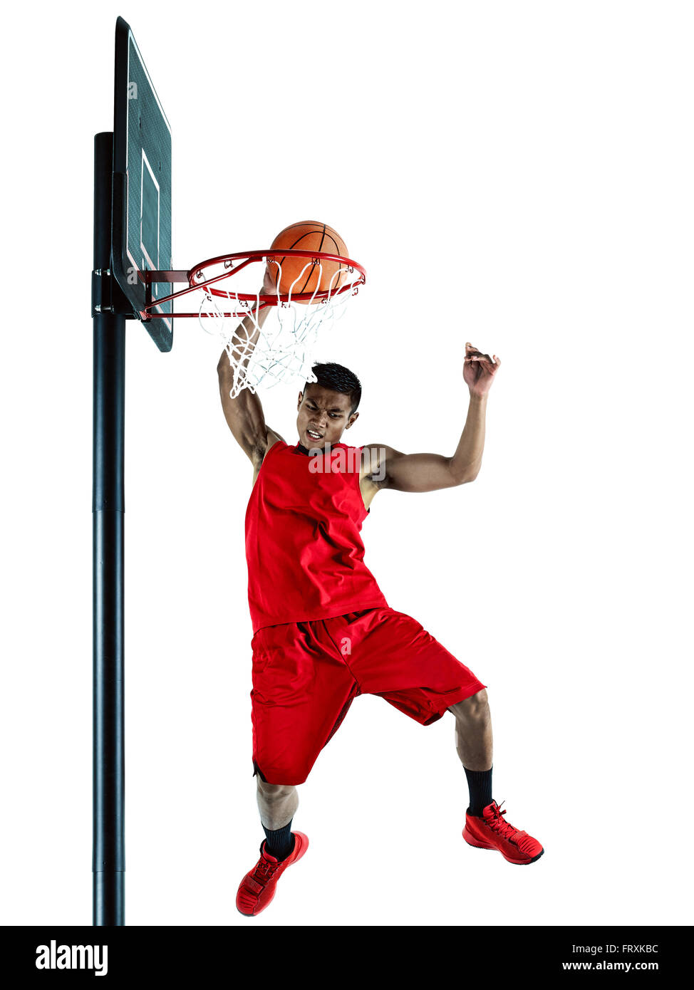 one asian man basketball player isolated in silhouette white background ...