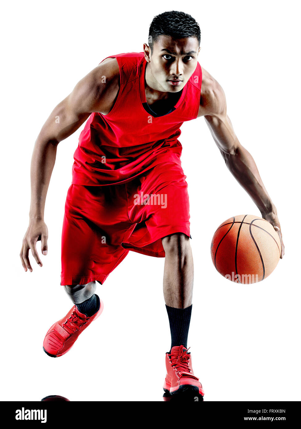 one asian man basketball player isolated in silhouette white background ...